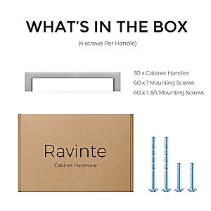 Ravinte 30 Pack Solid 5 Inch Center to Center Slim Square Bar Drawer Handles Kitchen Cabinet Handles Brushed Nickel Drawer Pulls Kitchen Cabinet Hardware Kitchen Handles Cabinet Pulls