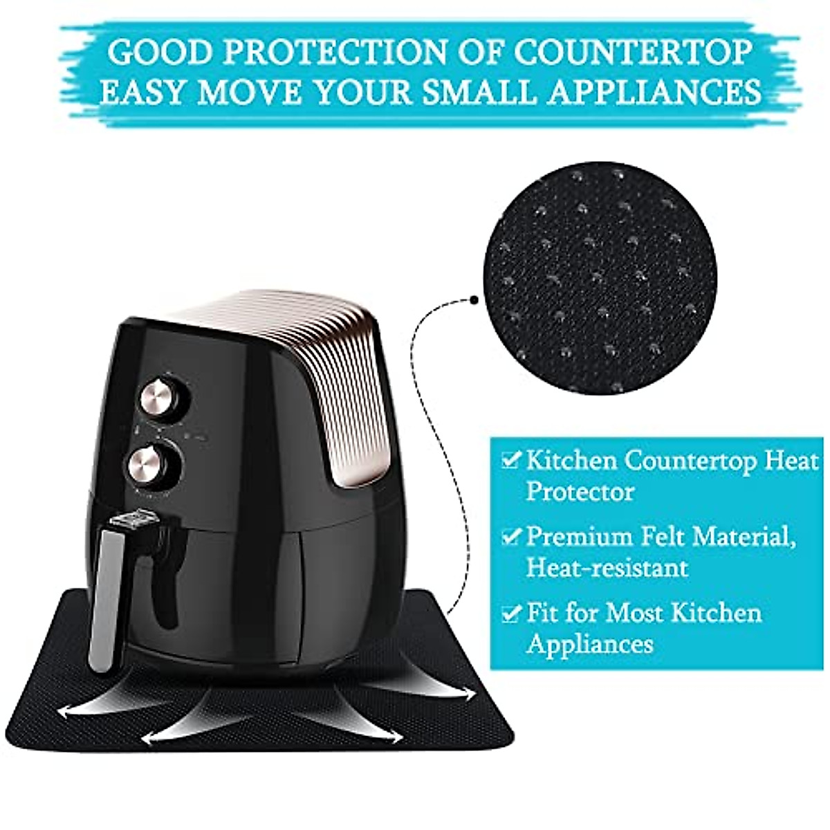 BYKITCHEN Heat Resistant Mat for Air Fryer, 3pcs Air Fryer Mat with Appliance Sliders Function, Kitchen Countertop Protector Appliance Slider Mat for Air Fryer, Coffee Maker, Blender and More