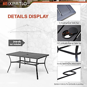 MIXPATIO Outdoor Patio Dining Set, 7 Pcs Patio Furniture Dining Table Chair Set, 6 Rattan Chairs and 1 Metal Dining Table(1.9" Umbrella Hole), for Lawn, Garden, Yards, Poolside