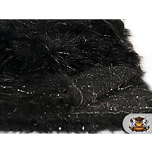 Faux Fur Long Pile Sparkling Tinsel Black Fabric / 58" W/Sold by The Yard