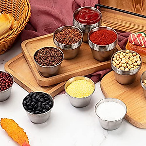 Potchen 100 Packs 2.5 oz Condiment Sauce Cups Stainless Steel Dipping Sauce Cups Reusable Condiment Dishes Individual Round Condiments for Condiments Vinegar Butter Ice Cubes Nuts Ketchup Honey