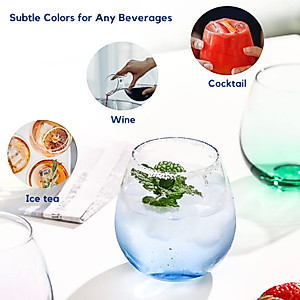 ColoVie 15 oz Stemless Wine Glasses Set of 6, Large Colored Wine Glasses, Short Wine Glass Set for Red Wine, White Wine, No Stem Margarita Glasses