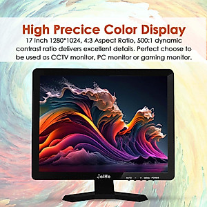 JaiHo 17 Inch PC Monitor TFT LCD Monitor - 1280 x 1024 Resolution 4:3 HDMI Monitor Color Display Screen with HDMI/VGA/BNC/AV/USB Earphone Input, Built-in Dual Speakers, Black