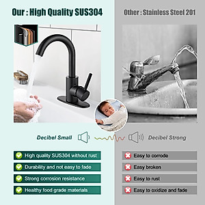 Heyalan RV Bathroom Sink Faucet,Bar Faucets Single Hole,RV Kitchen Restroom Campers Tap with Deck Plate & Drain Stainless Steel 360 Degree Rotation Spout,Matte Black,Circular Handle