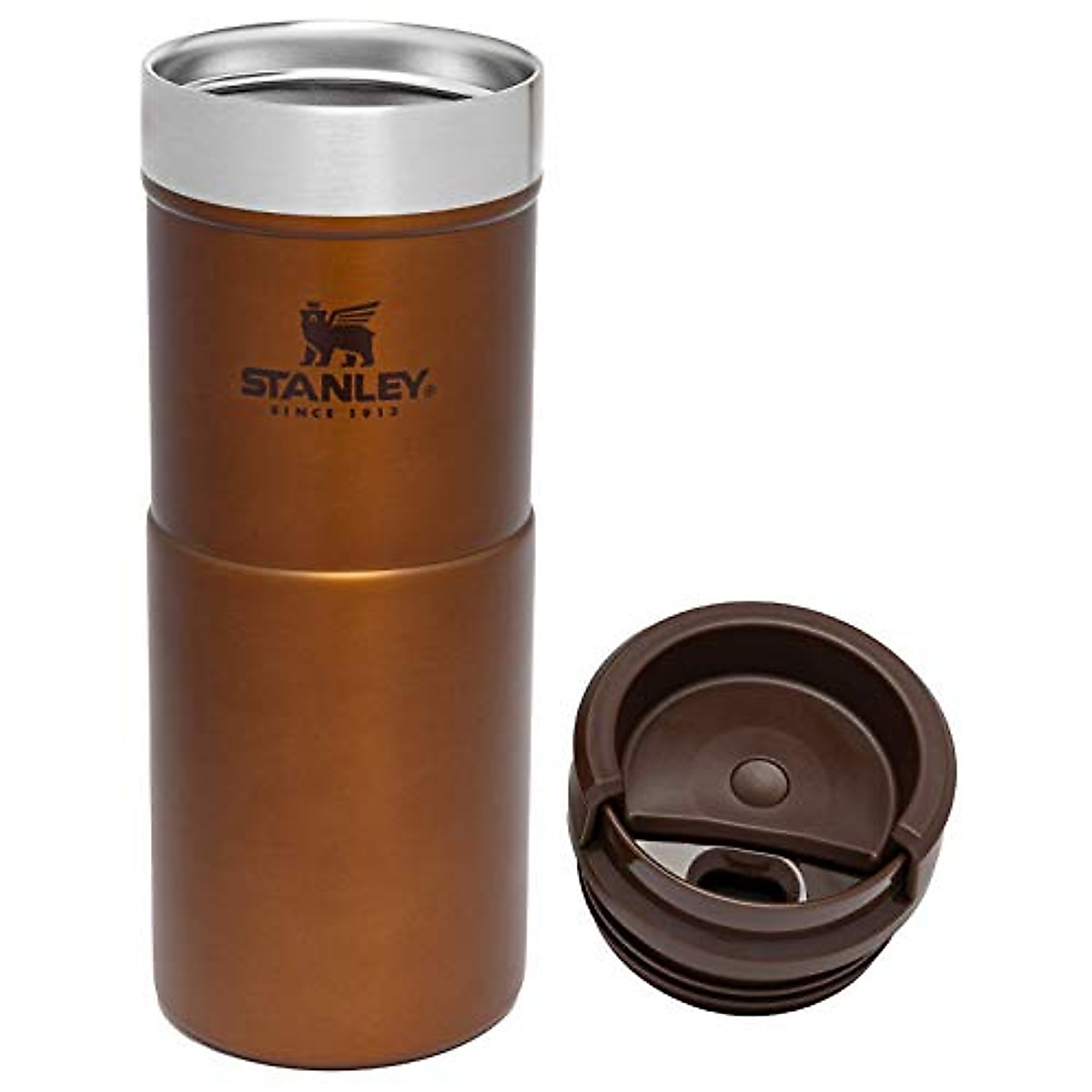 Stanley NeverLeak Travel Mug .35L / 12OZ Maple – Leakproof - Tumbler for Coffee, Tea & Water - BPA FREE - Stainless-Steel Thermo Cup - Rotating lid covers drink when closed - Dishwasher Safe