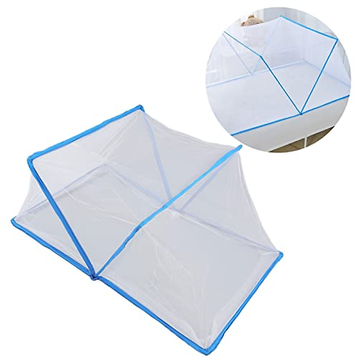 Baby Crib Tent, Mosquito Net Tent Foldable Portable Ventilate Summer Bedroom Net Tent for Baby Kids Students (Blue)