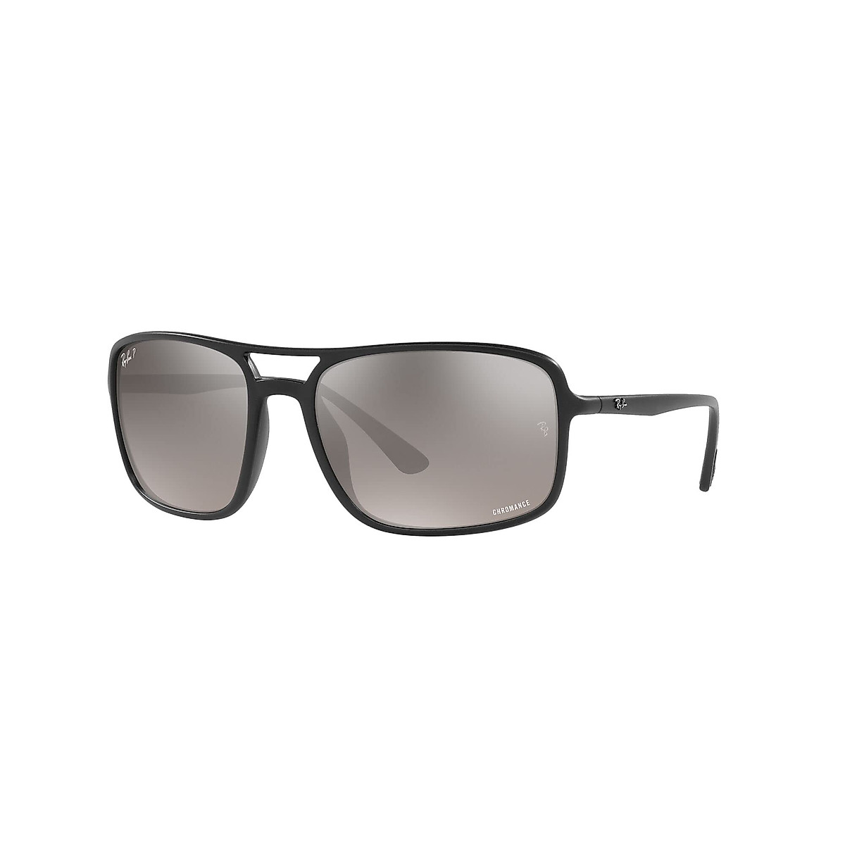 Ray-Ban RB4375 Rectangular Sunglasses, Matte Black/Polarized Grey Mirrored Grey Gradient, 60 mm