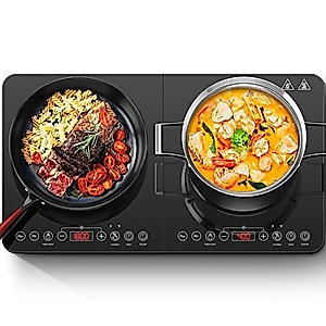 Aobosi Double Induction Cooktop,Portable Induction Cooker with 2 Burner Independent Control,Ultrathin Body,10 Temperature,1800W-Multiple Power Levels,4 Hour Timer,Safety Lock