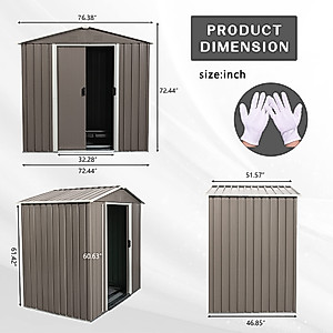 BQXDJT 6 x 5 Feet Outdoor Metal Storage Shed, Utility Tool Storage House with Air Vent, Latch Double Doors & Floor Base, Weatherproof Garden Sheds, for Backyard Patio Lawn, Gray