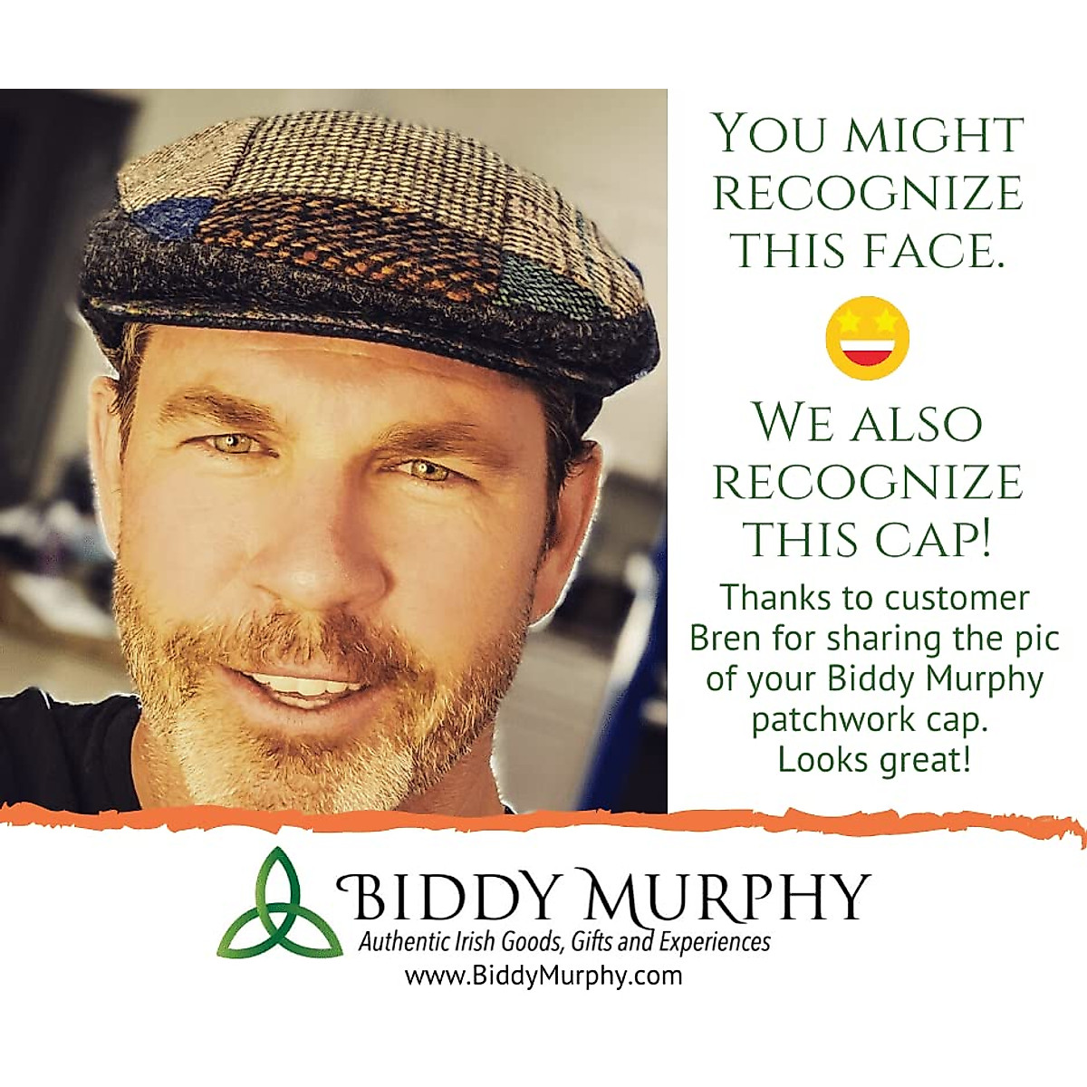 Biddy Murphy Irish Hats for Men Men's Flat Irish Hat Patchwork 100% Wool Made in Ireland Medium Multicolor