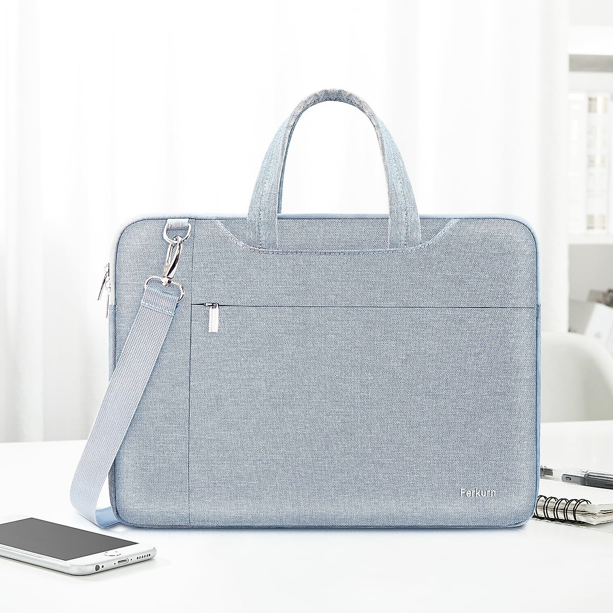 Ferkurn Laptop Bag Case Women Men Computer Sleeve with Shoulder Compatible with HP Envy Pavilion/Inspiron/Thinkpad/Vivobook/MSI/Surface,Waterproof Briefcase with Handle, Light Gray, 17 17.3 Inch