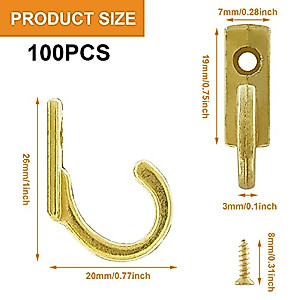 Auvotuis 100Pcs Wall Mounted Single Hooks, Small Coat Hooks Hanger Modern Robe Hooks with Screws for Keys, Cups, Hats, Towel (Gold)