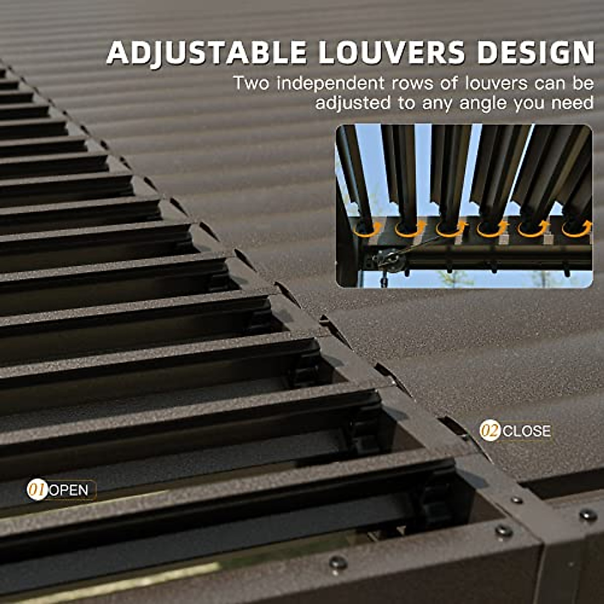 Domi Outdoor Living 10’ X 13’ Outdoor Louvered Pergola Aluminum Patio Garden Gazebo with Adjustable Roof for Backyard, Garden w/Curtains and Netting (Dark Brown)