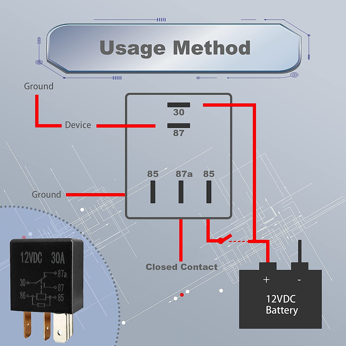4Pcs 5 Pin 12V 30A Relay, Car Starter Switch Relays, Multi Purpose Automotive Relay Black Starter Relay, High Performance Starter Universal for Car Motor Automotive Replacement Accessories