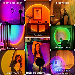 JIMEI Sunset Lamp Projector Led Lights for Bedroom Night Light RGB Lights Sun Sunlight Sunrise Lamp 10w 360° Rotation Mood Lighting Home /Room Decor Christmas Gifts for Women
