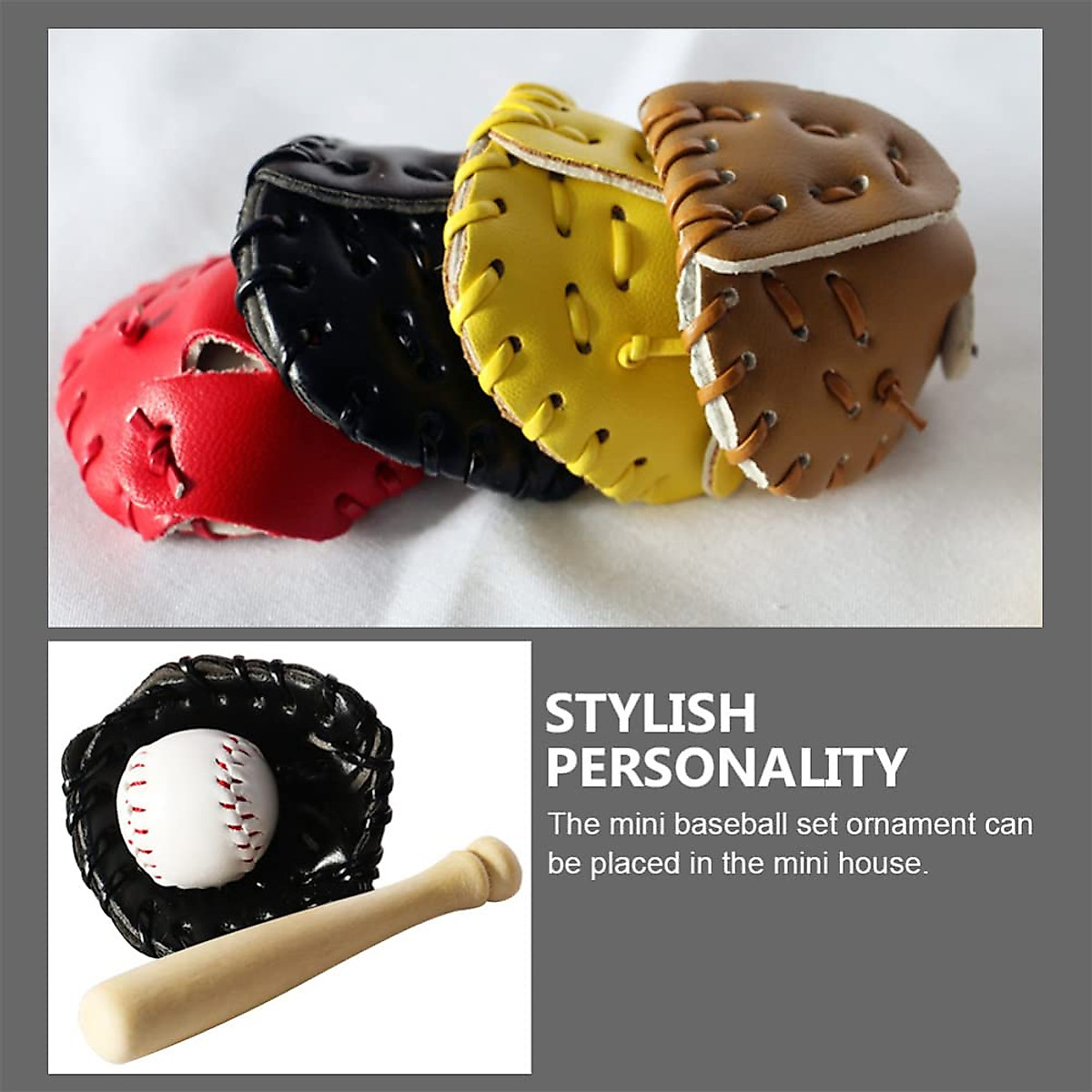 NUOBESTY Halloween Miniatures 1 Set of Miniature Baseball Bats Gloves Kit Decorative Simulation Tiny House Accessories Baseball Birthday Decorations