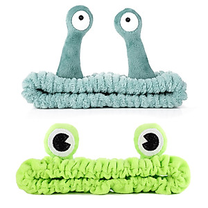 Molain 2Pcs Frog Headband Face Wash Headband, Spa Hair Bands Makeup Headbands Women Cartoon Cute Coral Fleece Elastic Headband Creative Hair Accessories for Washing Face Shower Sports Beauty Skincare