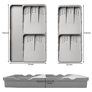 KAKUNM Expandable Utensil Organizer | Plastic Flatware Drawer Organizer, Flatware Drawer Tray for Silverware, Cutlery Holder With 6 Compartments Compact Storage Organization for Spoons Forks Knives