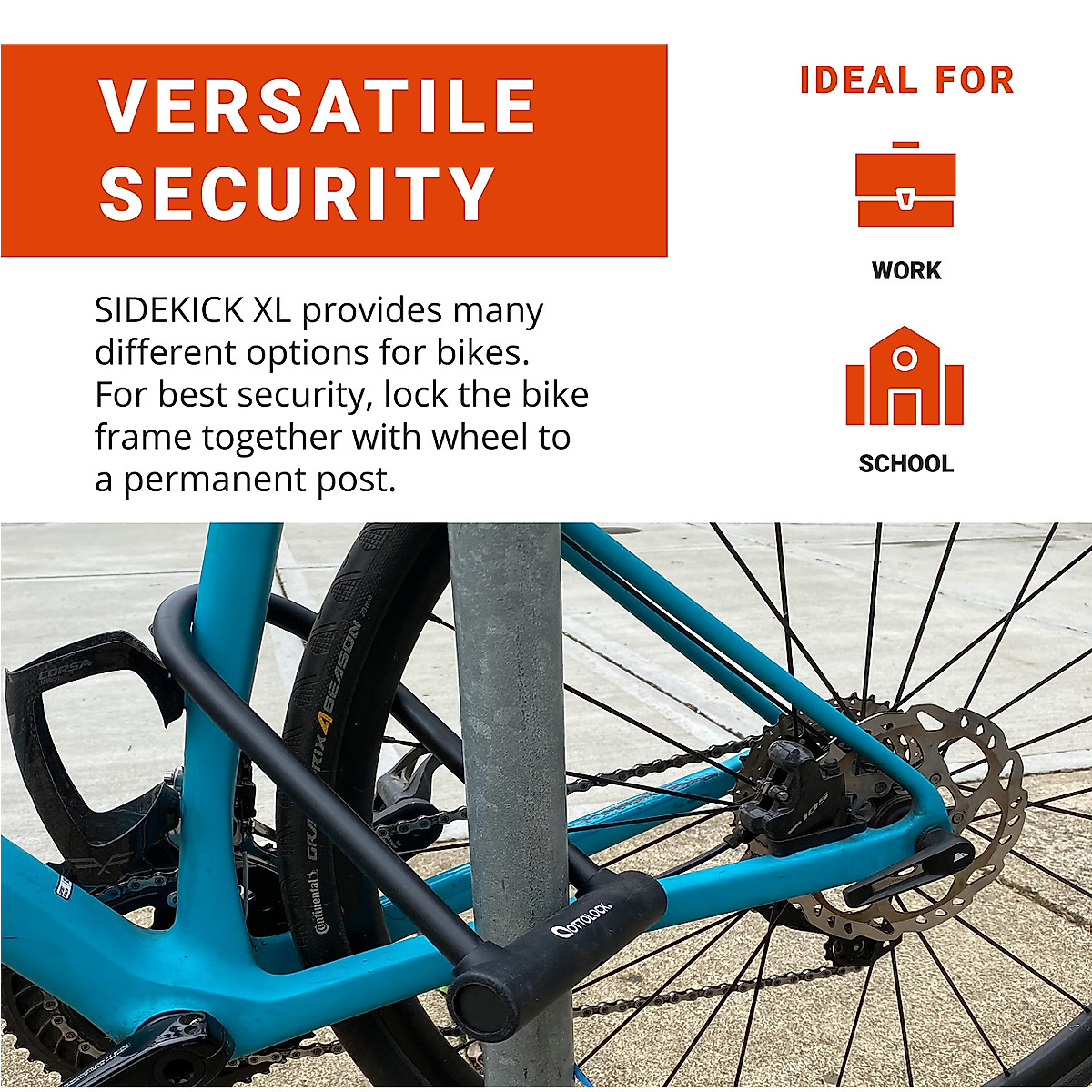 OTTOLOCK Sidekick XL Full-Size U-Lock | Lightweight Silicone-Coated Bike Lock, Orange