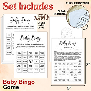 WOODAMORE Baby Shower Bingo Game for Girl - Baby Bingo for Baby Shower Boy, Bingo Baby Shower Game Gender Neutral for 50 Guest, Fun Baby Shower Activities
