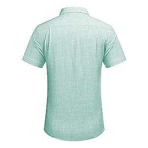 COOFANDY Mens Shirt Casual Button Down Chambray Plain Dress, Linen - Light Green, Large, Short Sleeve