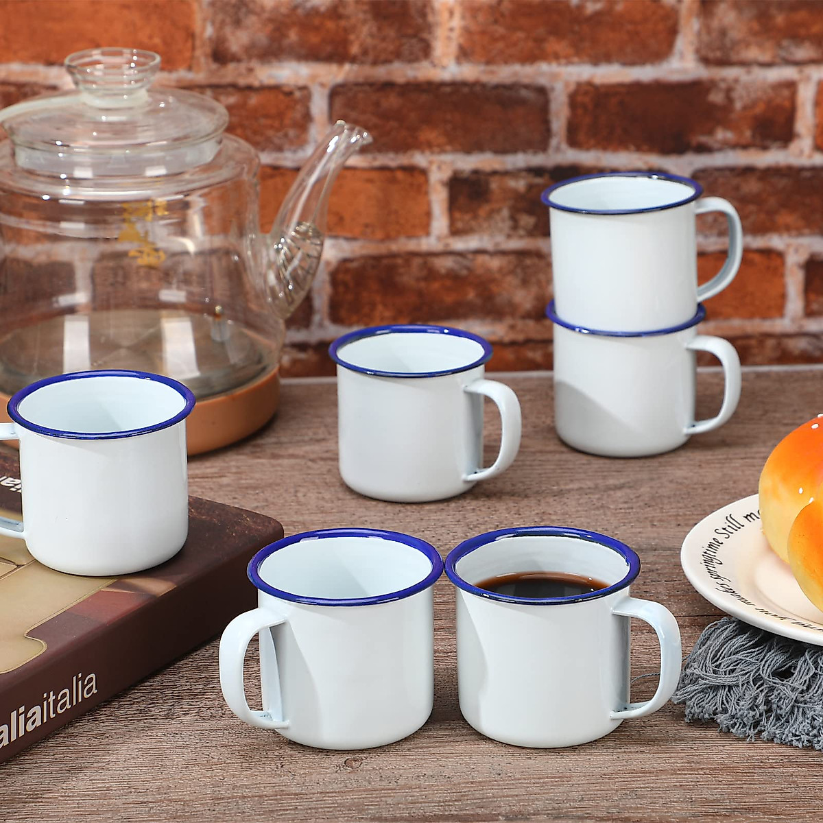 Yinder Mini Enamel Camping Coffee Mugs Metal Small Classic Portable White Campfire Mugs Bulk Vintage Cups with Handle for Coffee Tea Picnic Travel Indoor Outdoor Activities(4 oz, 12 Pcs)