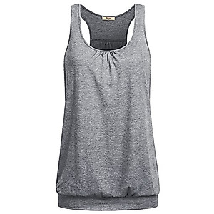 Miusey Workout Clothes Womens Round Neck Sleeveless Relaxed Yoga Racerback Flowy Loose Fit Cotton Summer Ribbed Shirts Yoga Tank Tops XXL Gray