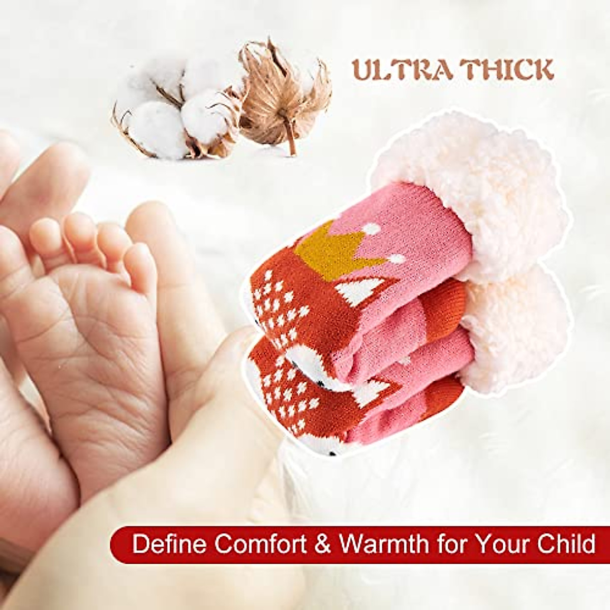 Cozople Winter Kids Fuzzy Slipper Socks Soft Thermal Non Skid Stockings for Girls Pink Cat Graphic Warm Fluffy Fleece Lined Home Socks with Grippers Think Christmas Stocking Stuffers for Girls 5-8T