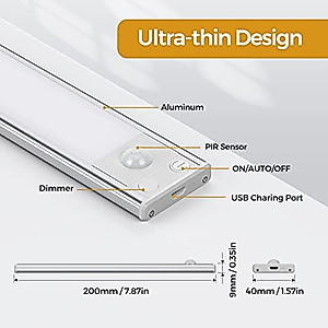 Under Cabinet Lights Motion Sensor LED Closet Light, 29-LED Under Counter Lights Dimmable Wireless USB Rechargeable Magnetic Stick-Anywhere Night Light for Kitchen, Wardrobe, Closets, Cupboard, 3 Pack