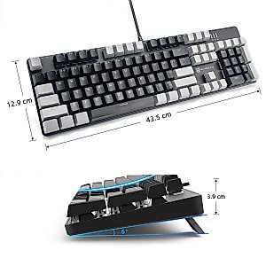 Mechanical Keyboard Gaming Keyboard | Black Switch, Black Grey Color & White Backlit Keyboard | 104 Keys US Layout | Wired Gaming Keyboard | Hot Swappable Mechanical Keyboard, PC Gaming Keyboard