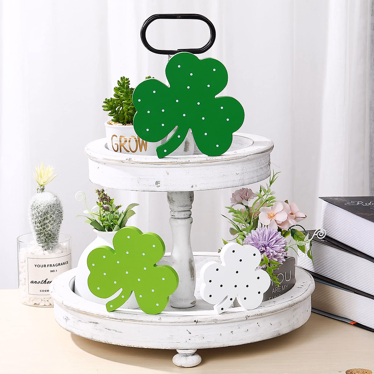 St. Patrick's Day Table Wooden Signs 3 Pieces St. Patrick's Table Decor Irish Themed Wooden Shamrock Decor Green Shamrock Blocks St. Patrick's Day Shamrocks Lucky Sign for Home Decor (Cute Style)
