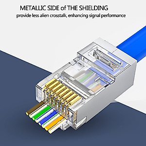 AOWIZ RJ45 Connector Cat5 Cat6 Shielded RJ45 Pass Through Ends Gold Plated 8P8C Ethernet Modular Plug 50-Pack