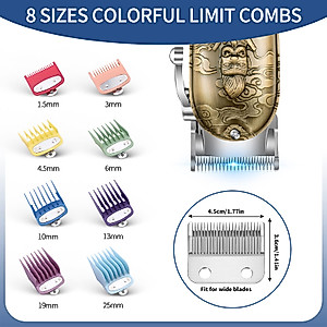Professional 8 Color Coded Combs Attachment Cutting Guides Combs with Metal Clip Universal Hair Clipper Guards Set - 1/16" to 1"- Hair Clipper/Trimmer Replacement Combs Durable Wide Clippers Guards