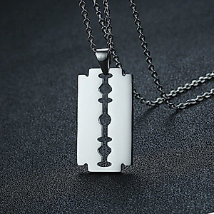 Men's Razor Blade Pendant Necklace for Men Stainless Steel Male Accessories Jewelry for Him with 20 or 24 inch Durable and Fashion