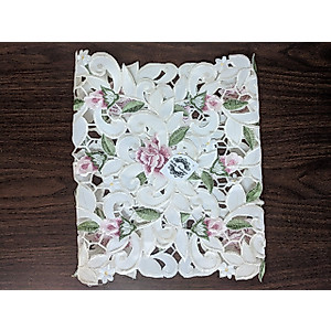 Doily Boutique Place Mat or Doily with a Light Pink Cutwork Rose, Size 11 x 17 inches