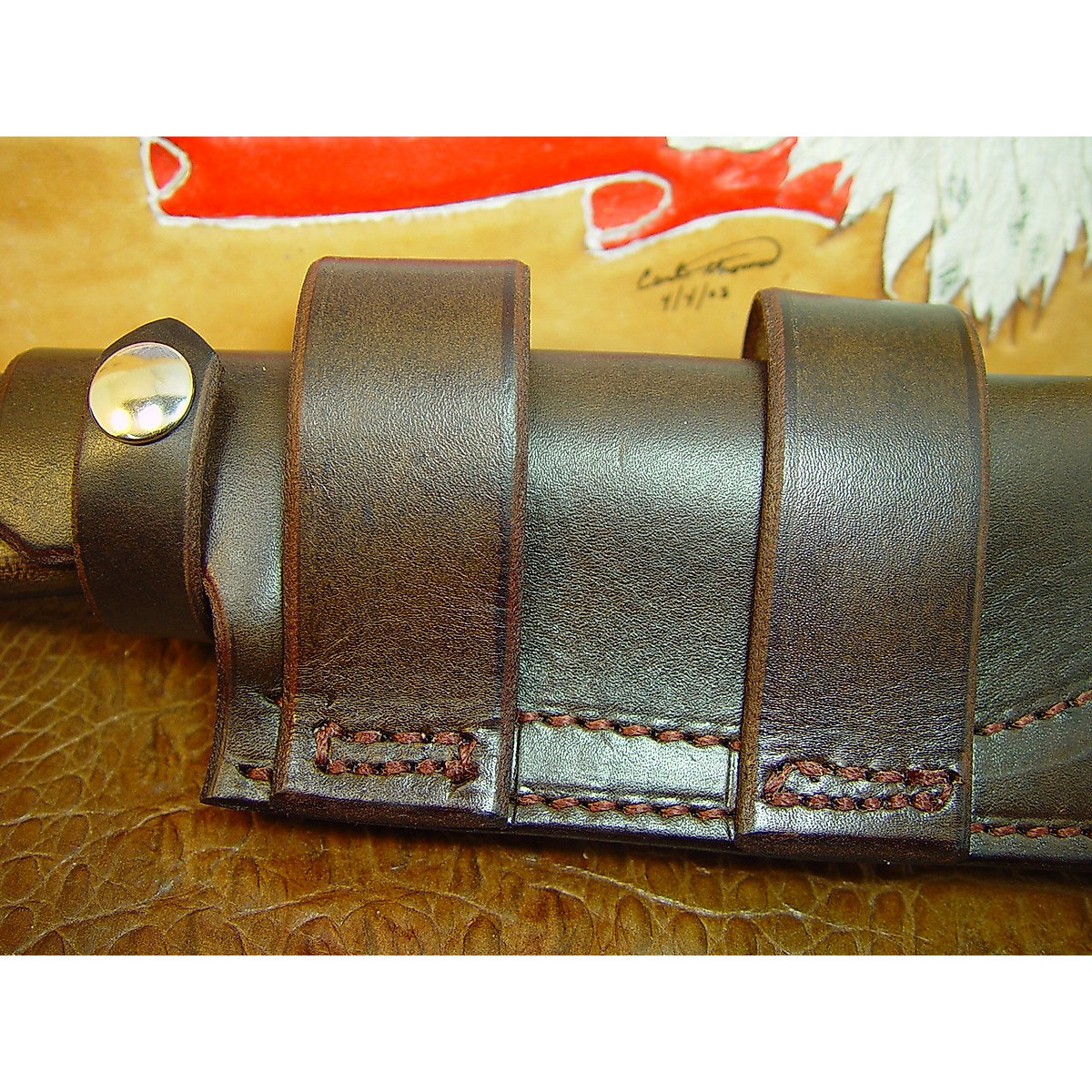 Custom Made Ontario Rat 5 Horizontal Knife Sheath Made Out of 9 oz. Leather.