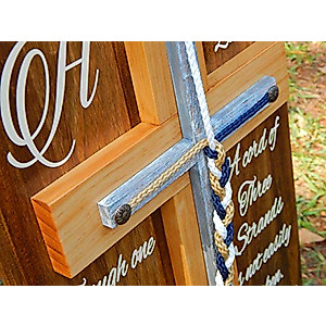 A cord of Three Strands, Wood Cross, Braids Sign, Rustic Wedding Ideas, Wall Decor 20 T X 14 W
