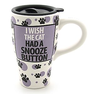 Enesco Our Name IS Mud TRAVEL CAT SNOOZE BUTTON Travel Mug, 6-Inch
