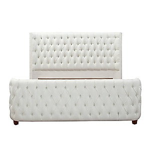 Jennifer Taylor Home Harmonie King Tufted Bed, (U.S. Standard), Antique White Polyester