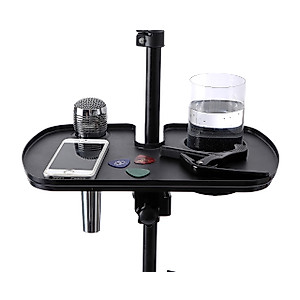 Auhafaly Plastic Microphone Stand Tray Stage Concert Performance Vocal Guitar Accessory with Drink Holder and Microphone Holder (Deluxe)