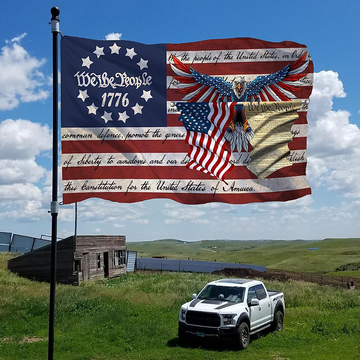 Unique American Eagle Flag Flag For Outside With Brass Grommets, Rustic Bald Eagle With America Flag Outdoor, Double Printed Patriotic USA Military Flags Banner With UV Fade Proof