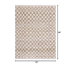BoutiqueRugs Benjy Modern Checkered Area Rug - Contemporary Geometric Carpet for Living Room, Bedroom, Kids Room, Nursery - Cream, Gold - 5'3" x 7' (5x7 Area Rug)