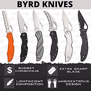 Byrd Meadowlark 2 Rescue Lightweight Knife with 3.05" Stainless Steel Sheepfoot Blade and High Performance Black FRN Handle - SpyderEdge - BY19SBK2