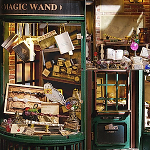 TuKIIE DIY Miniature Dollhouse Kit with Furniture, 1:24 Scale Creative Room Opened & Closed Movie Inspired Wooden Doll House Plus Dust Proof for Kids Teens Adults(Magical Wand Shop)