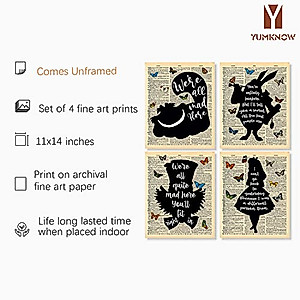 Alice in Wonderland Wall Art Decor - 11x14 Cheshire Cat Mad Hatter White Rabbit - Alice Inspirational Saying Quote Poster Print - Motivational Wall Art for Alice Fans - Affirmation Gift for Women Girl