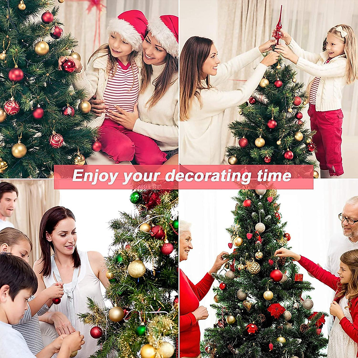 Christmas Tree Ornaments 78 Pack Christmas Tree Decorations Red and Green Gold Christmas Ball Shatterproof Hanging Tree Ornament Set Assorted Set with Hooks