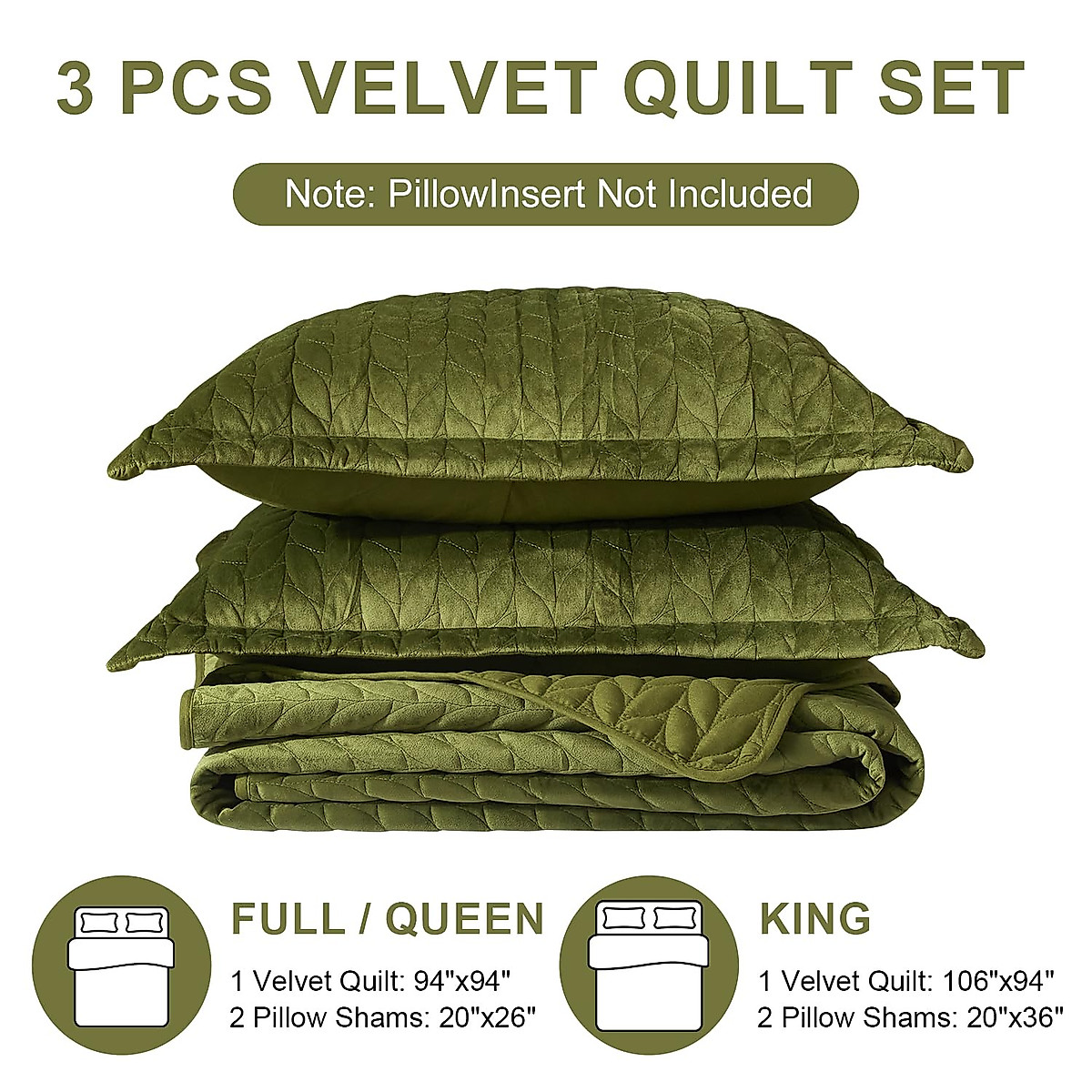 Ivellow Velvet Quilt Queen Size Green Lightweight Velvet Comforter Set Oversized Bedspread Coverlet Full for All Season 3Pcs Luxury Quilted Bedding