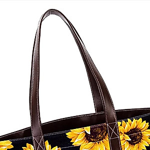 Sunflower Black Pattern Tote Bags Large Leather canvas Purses and Handbags for Women Top Handle Shoulder Satchel Hobo Bags
