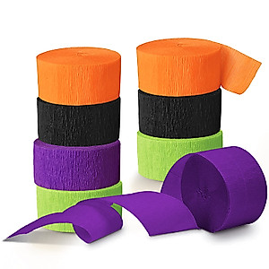 NICROLANDEE Halloween Party Supplies - 8 Rolls Black Orange Crepe Paper Streamers Tassels Streamer Paper for Halloween Theme Party, Horror Party, Birthday, Home Party Backdrop Decorations, 82ft Long