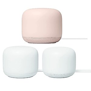 Google Nest WiFi Router 3 Pack Sand (One Router & Two Extenders) 2nd Generation 4x4 AC2200 Mesh Wi-Fi Routers with 6600 Sq Ft Coverage (Renewed)